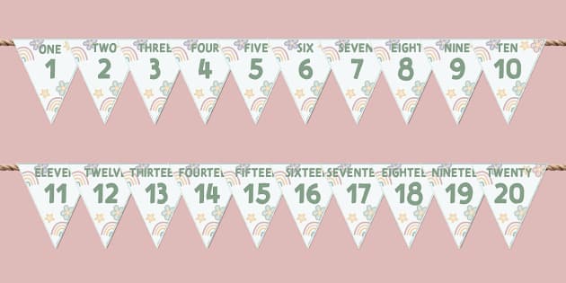 Muted Rainbow-Themed 1–20 Number Display Bunting - Twinkl