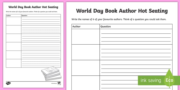 FREE! - World Book Day Author Hot Seating Worksheet - Twinkl