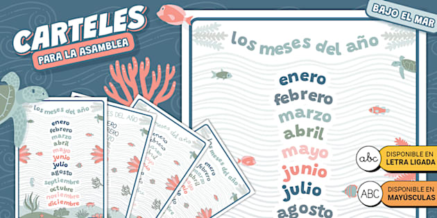 Carteles para asamblea: Los meses del año - Bajo el mar