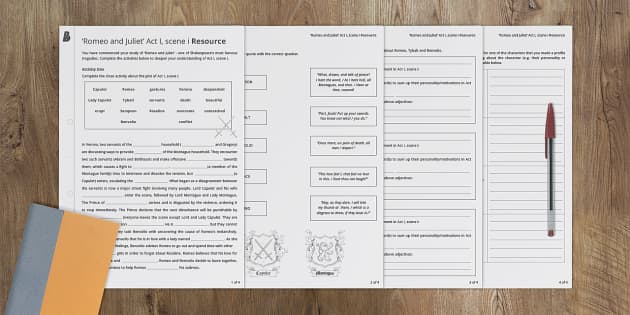 'Romeo and Juliet' Act I, scene i Resource (teacher made)