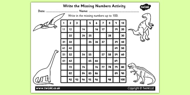 Dinosaur Themed Missing Numbers Number Square (teacher made) Dinosaur Themed Missing Numbers Number Square (teacher made)