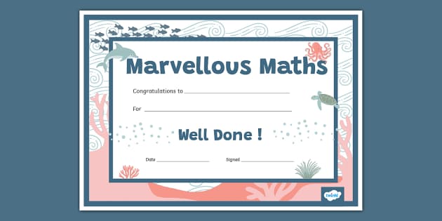 👉 Under the Sea Themed Marvellous Maths Certificate