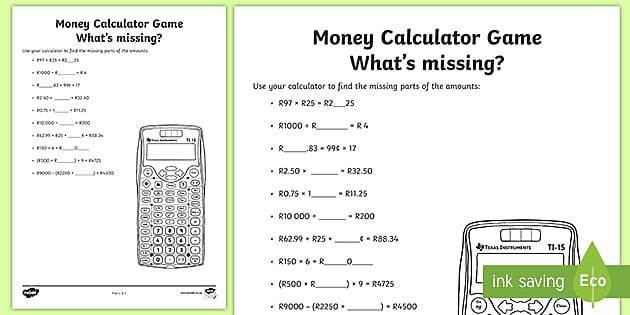 Grade 8 Math Rands And Cents Calculator Game