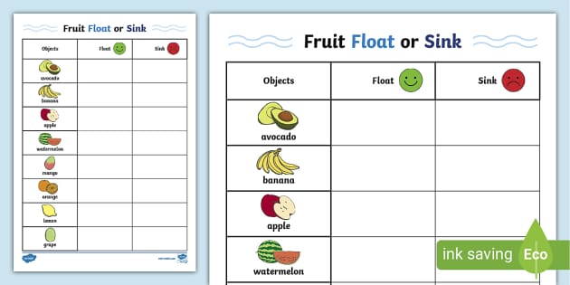Fruit Float or Sink Investigation Activity (teacher made)