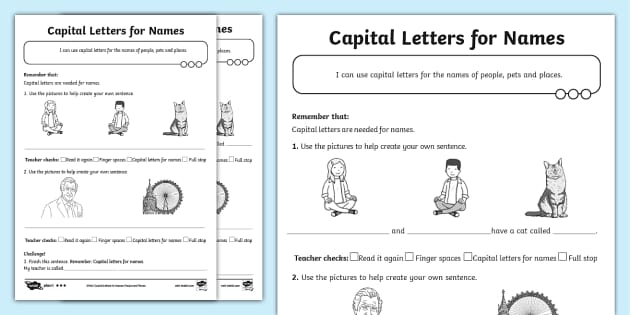 Capital Letters For Names People And Places Differentiated Worksheet