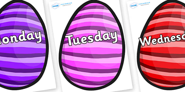 Days of the Week on Easter Eggs (Stripes) (Teacher-Made)