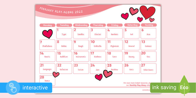 February Play-Along Calendar (2022) (teacher made)