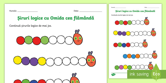 Colorează șirul logic - Fișă de sprijin pentru studierea poveștii „Omida