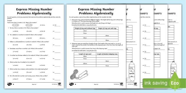 Expressing Missing Number Problems Algebraically Worksheets KS2 expressing-missing-number-problems-algebraically-worksheets-ks2