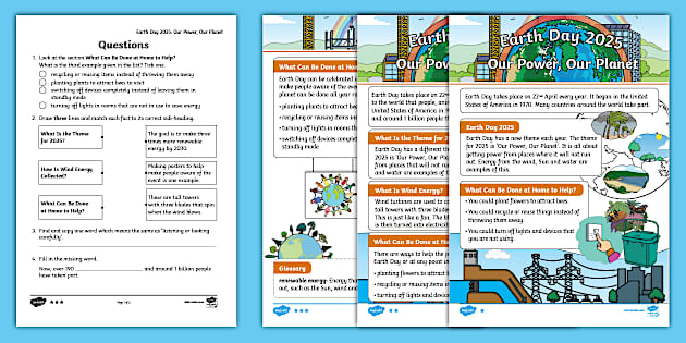 KS1 Earth Day 2025: Our Power, Our Planet Differentiated Reading ...