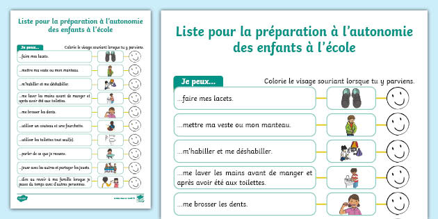 Liste pour la préparation à l'autonomie des enfants avant la rentrée ...