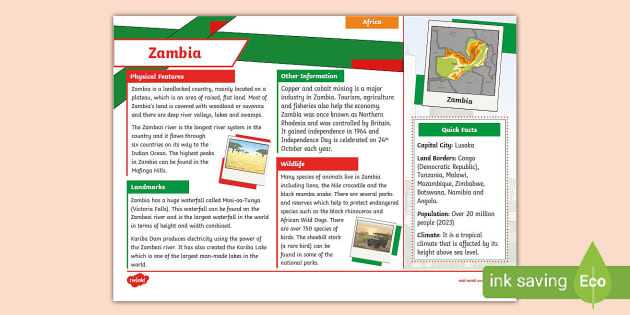 KS2 Zambia Fact File (nauczyciel wykonał) - Twinkl KS2 Zambia Fact File (nauczyciel wykonał) - Twinkl