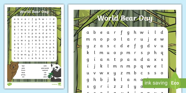 World Bear Day Word Search - Twinkl
