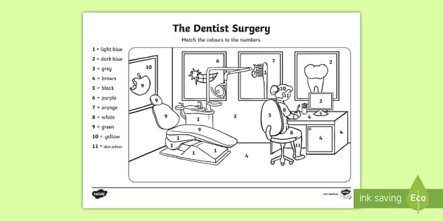 The Dentist Aistear Colour by Number (teacher made) - Twinkl
