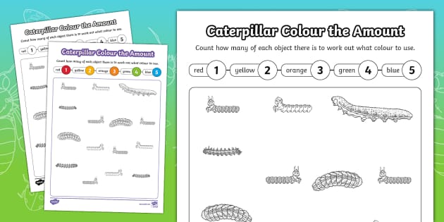 👉 Caterpillar Colour the Amount Worksheet (teacher made)