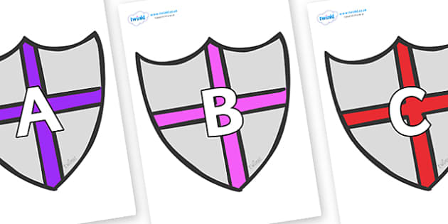 A-Z Alphabet on Shields (teacher made) - Twinkl