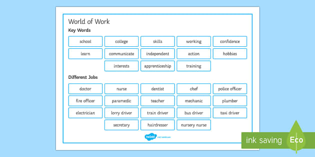 World of Work Word Mat (teacher made) - Twinkl