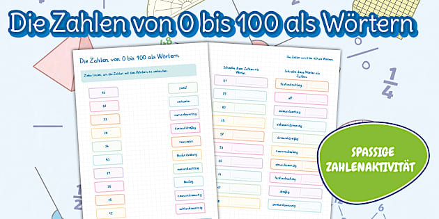 Die Zahlen von 0 bis 100 als Wörter Zuordnungsarbeitsblatt