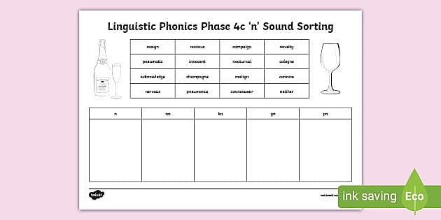 Linguistic Phonics Phase 4c 'n' Sound Sorting Worksheet