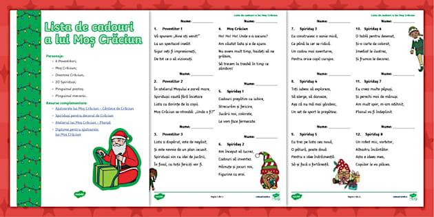 Lista de cadouri a lui Moș Crăciun – Serbare de Crăciun