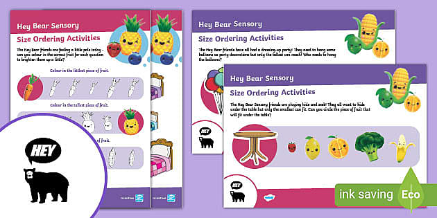 Free 👉 Hey Bear Sensory Size Ordering Teacher Made