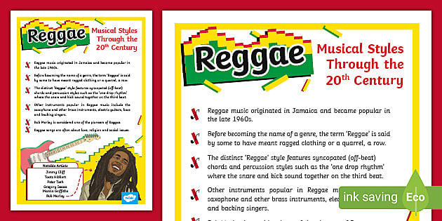 Musical Styles Through the 20th Century Information Poster: Reggae