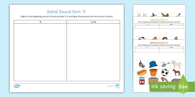 Letters and Sound Set h/b/f/ff/l/ll/ss Cut, Sort and Paste