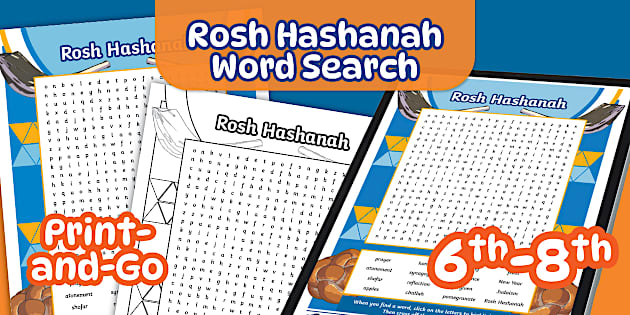 Rosh Hashanah Word Search for 6th-8th Grade - Twinkl