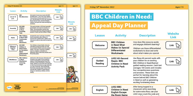 FREE! - BBC Children in Need: Appeal Day Planner (Ages 7-9)