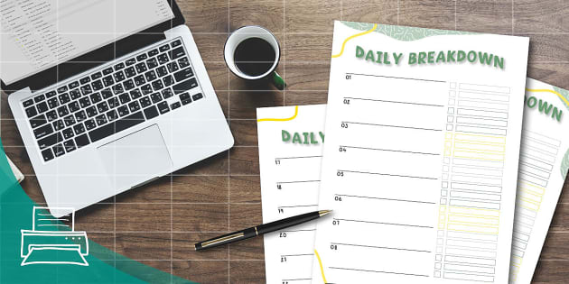 Daily Tasks Monthly Breakdown | Green & Yellow | Twinkl Busy Bees