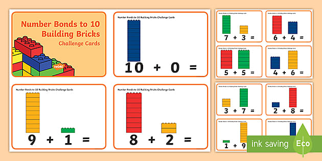 Number Bonds to 10 Building Bricks Challenge Cards