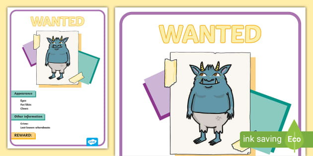 The Three Billy Goats Gruff Troll Wanted Posters - Twinkl