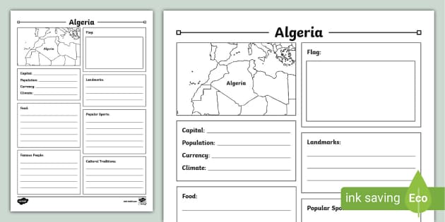 * NEW * Algeria Fact File Template (teacher made)
