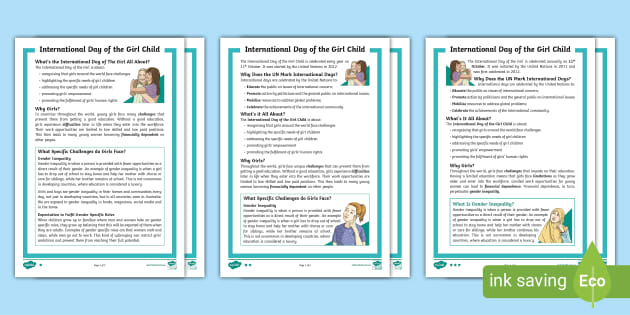 International Day of the Girl Child Differentiated Reading Comprehension