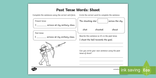 Past Tense Words Shoot Worksheet teacher Made Twinkl past-tense-words-shoot-worksheet-teacher-made-twinkl