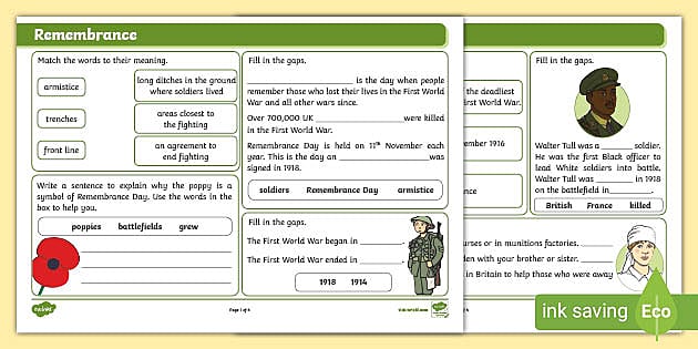 KS1 Revision Activity Mat: Remembrance (creat de profesori)