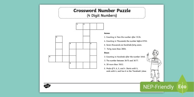 KS2 Crossword Number Puzzle 1 4 digit Numbers 