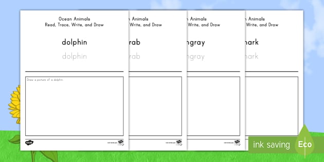 Ocean Animals Read, Trace, Write, and Draw Activity