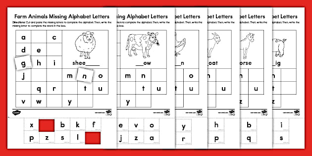 Farm Animals Missing Alphabet Letters Cut and Paste - Twinkl