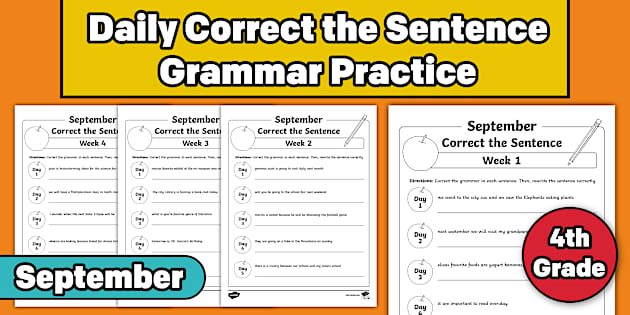 Fourth Grade September Daily Correct the Sentence Grammar