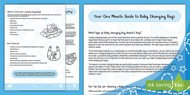 * NEW * Your One Minute Guide to Baby Changing Bags - Twinkl * NEW * Your One Minute Guide to Baby Changing Bags - Twinkl