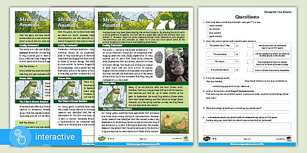 Interactive PDF: UKS2 Strange but True Animals Differentiated Reading