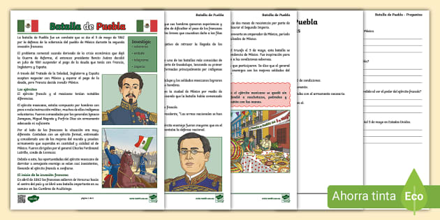 Batalla De Puebla Lectura Para Niños Teacher Made