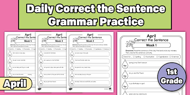 First Grade Daily Correct the Sentence Grammar Practice
