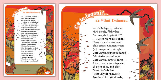 Ce te legeni de Mihai Eminescu – Planșă - Twinkl