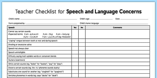 Speech And Language Concerns Checklist