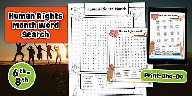 Universal Human Rights Month Word Search for 6th-8th Grade
