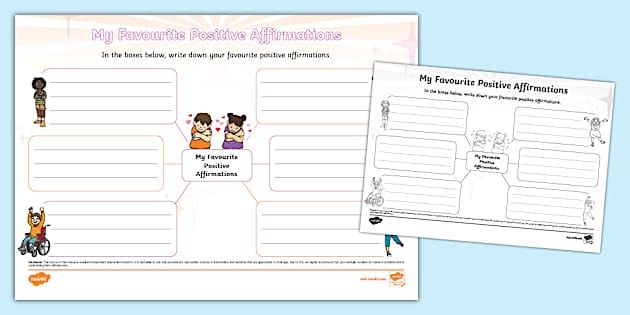 My Favourite Positive Affirmations Mind Map - Twinkl