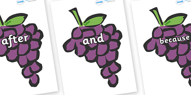 Connectives on Grapes (teacher made) - Twinkl