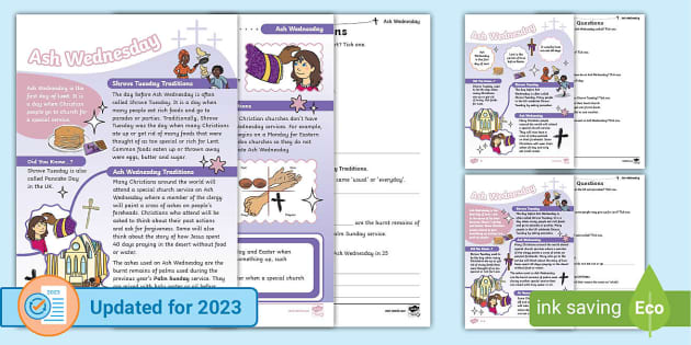 KS1 Ash Wednesday Differentiated Reading Comprehension Activity